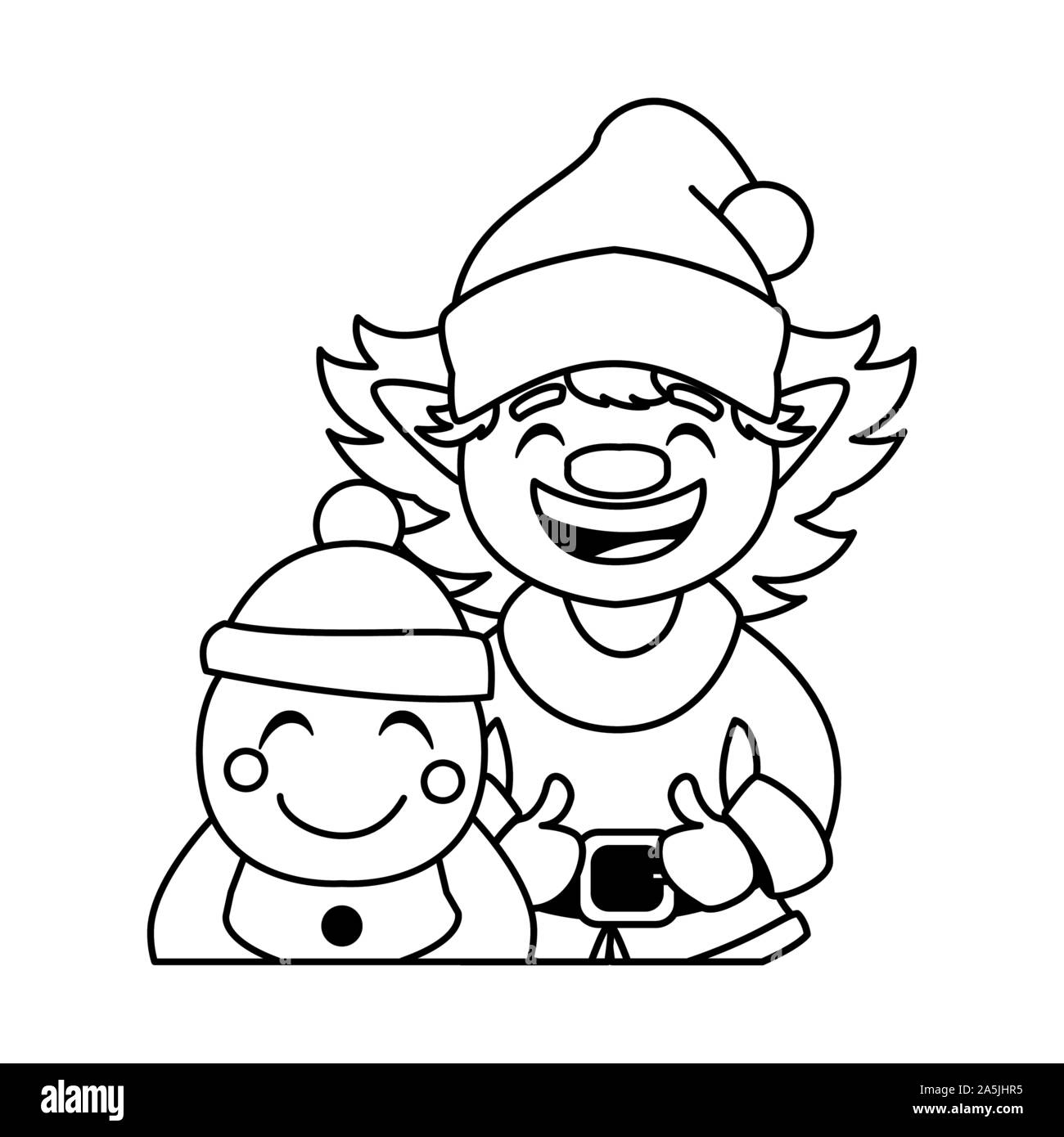 gingerbread man and elf with hat in white background vector ...