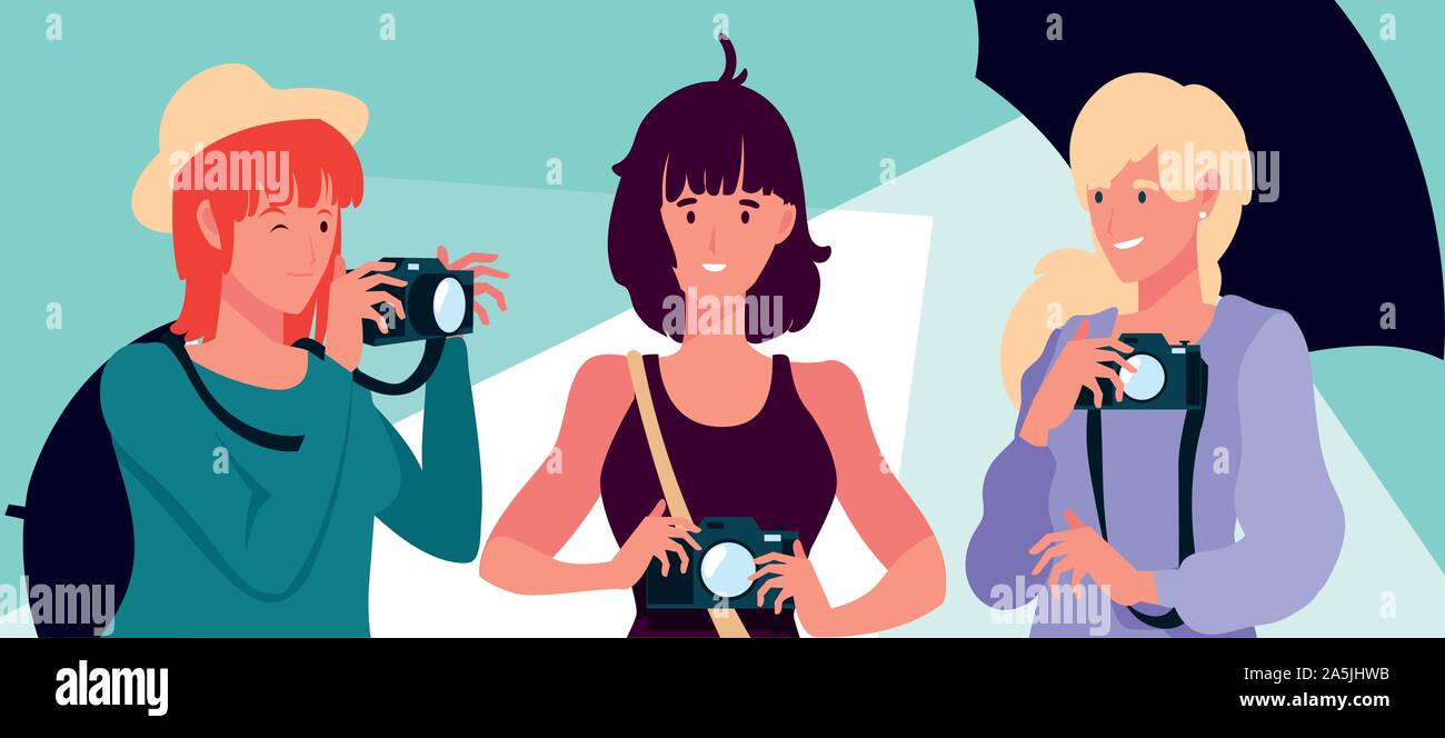 group of people with cameras in photo studio vector illustration design ...