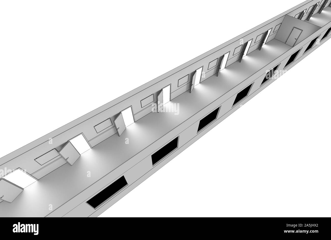 long corridor with doors, interior visualization, 3D illustration Stock ...