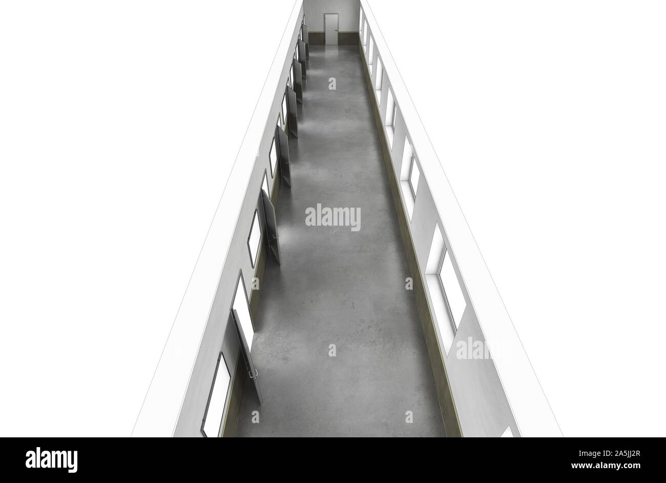 long corridor with doors, interior visualization, 3D illustration Stock ...