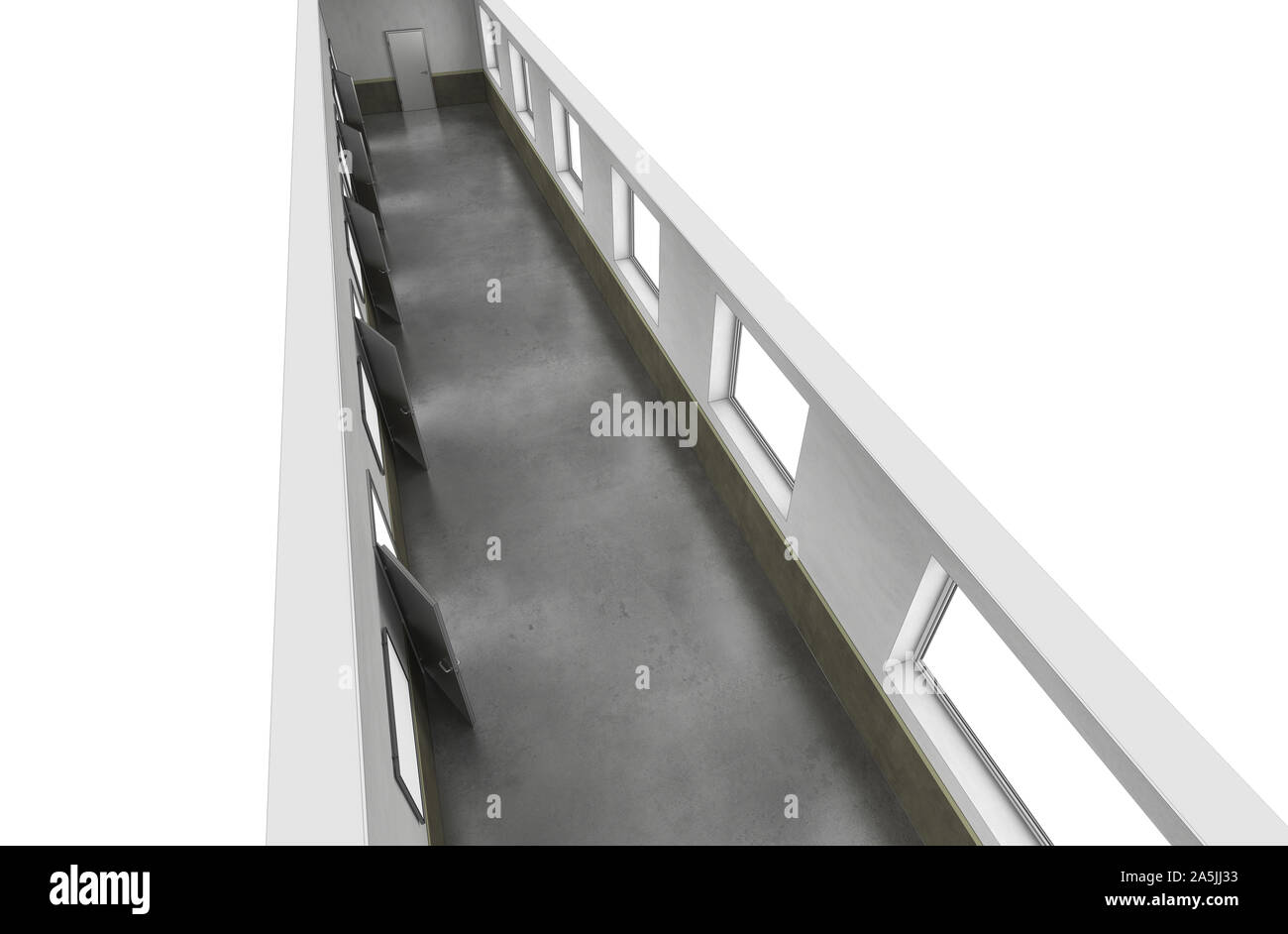long corridor with doors, interior visualization, 3D illustration Stock ...