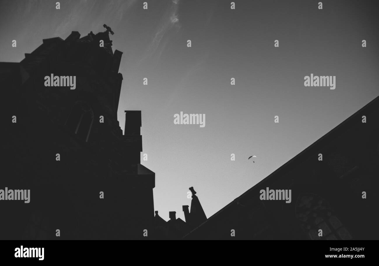 Flying human in the sky wallpaper background Stock Photo - Alamy