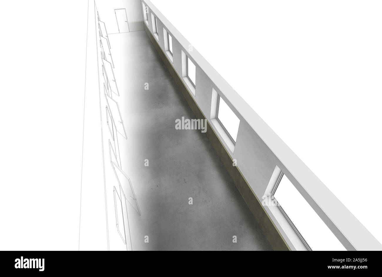 long corridor with doors, interior visualization, 3D illustration Stock ...