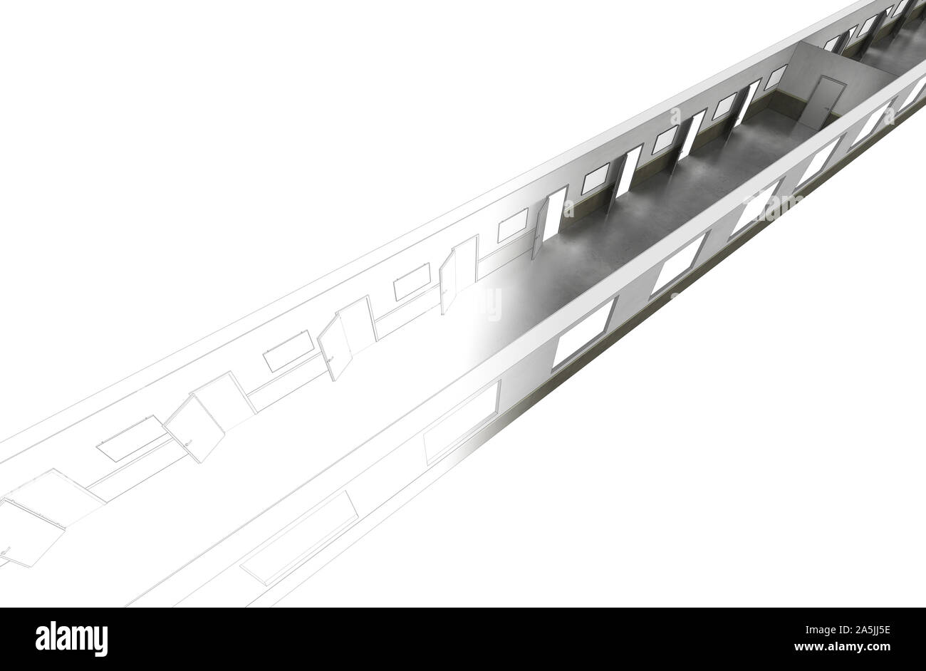 long corridor with doors, interior visualization, 3D illustration Stock ...
