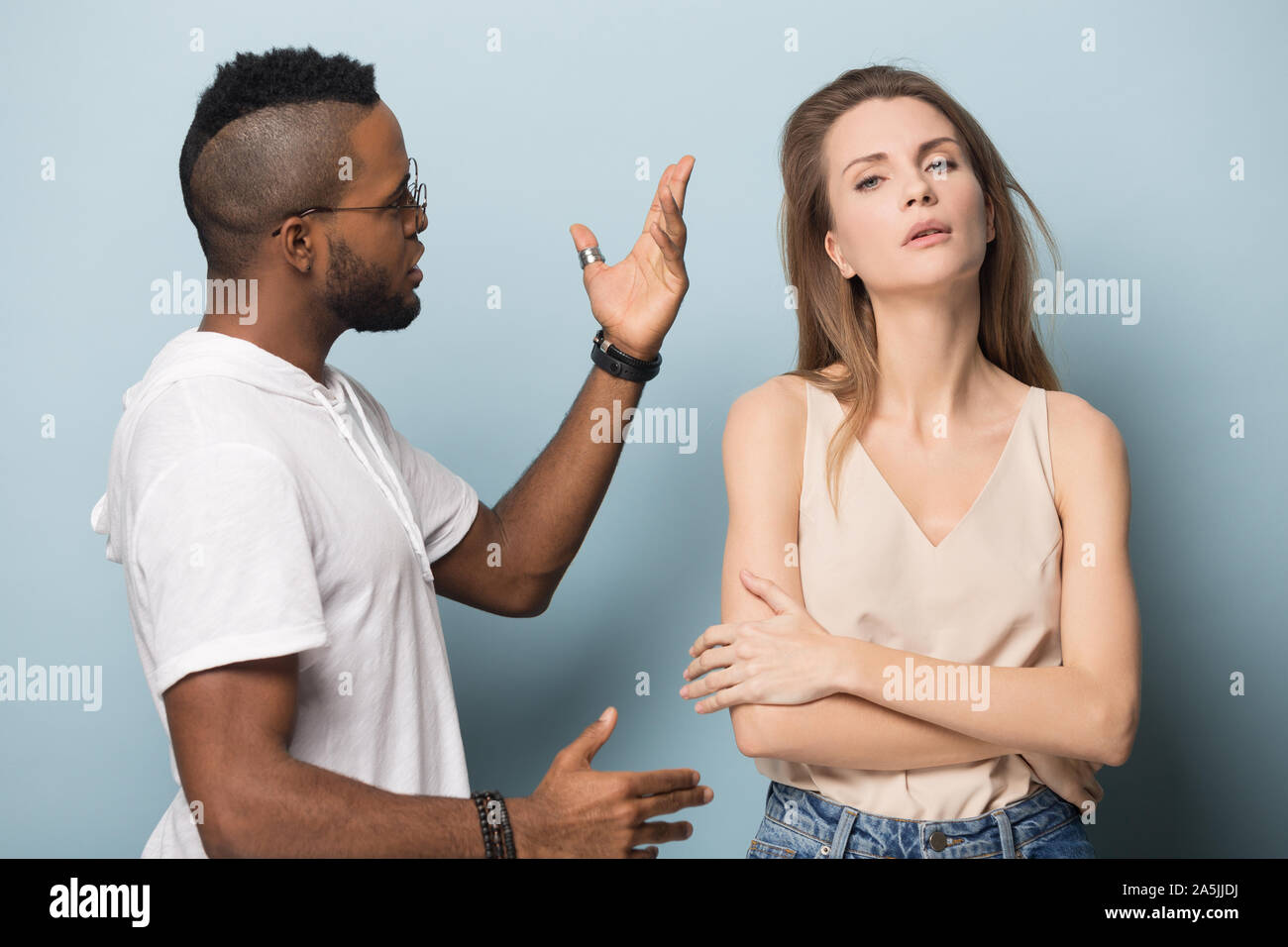 Multiracial millennial couple fight having relationships problems Stock ...