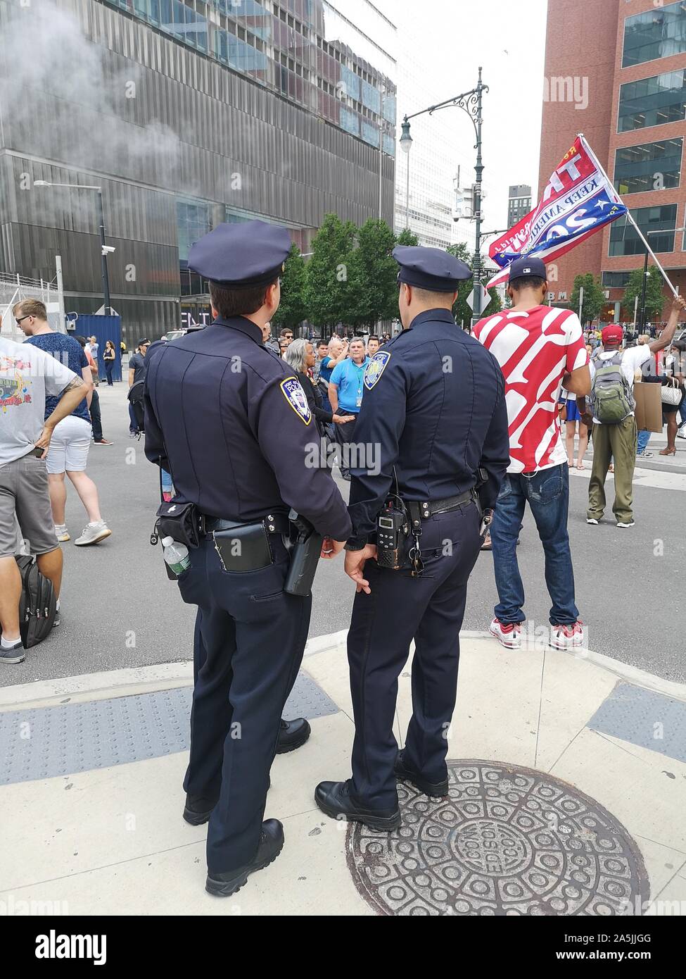 11 September 2019, US, New York: Police are standing near Ground Zero ...