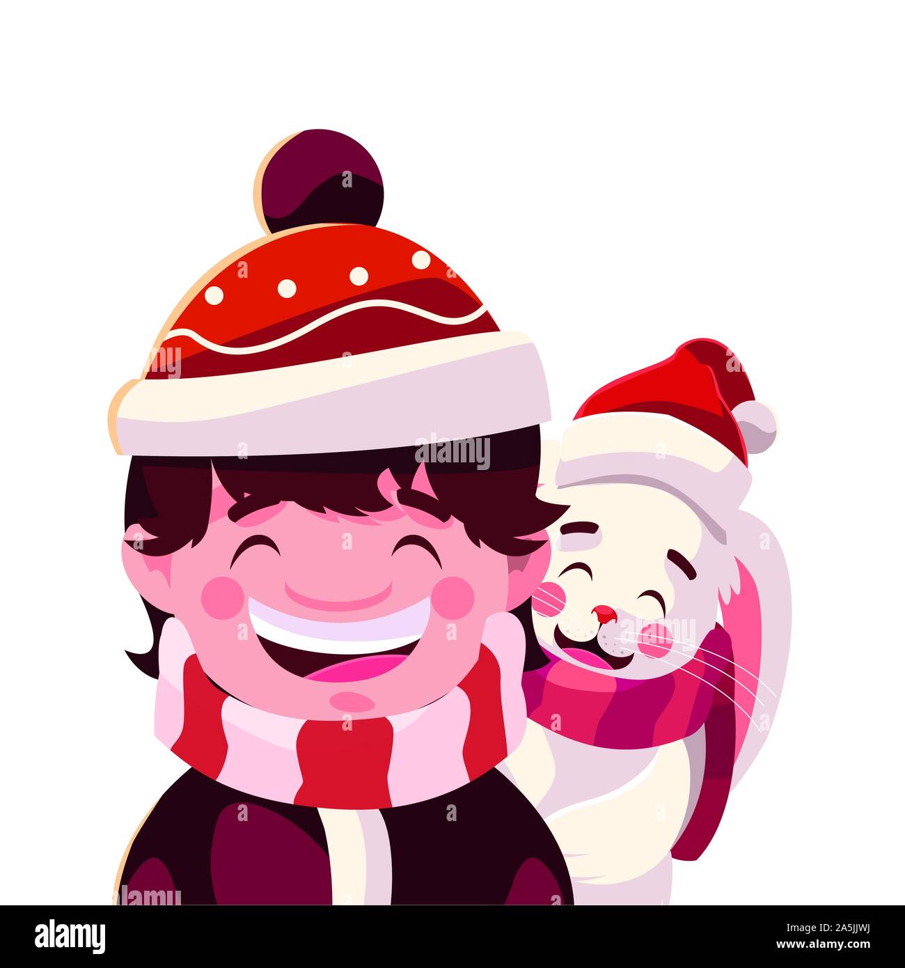boy and rabbit with hat and scarf in white background vector ...