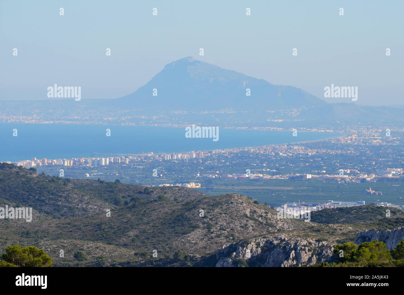 Background silhouette of the Montgó, an iconic coastal massif in the ...