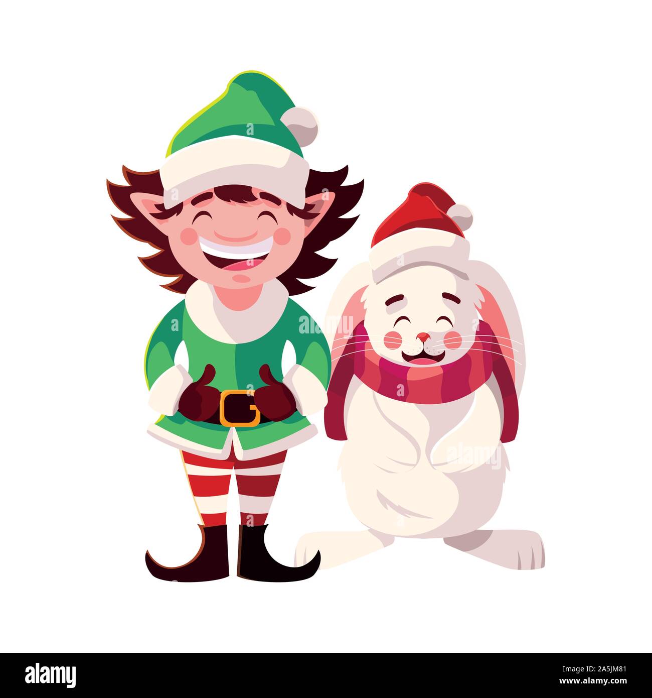 rabbit and elf in white background vector illustration design Stock ...