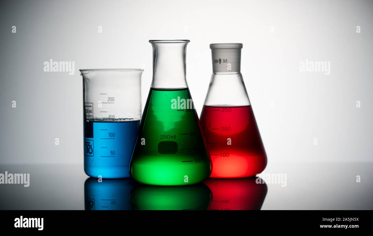 Chemical science glass on white background Stock Photo - Alamy
