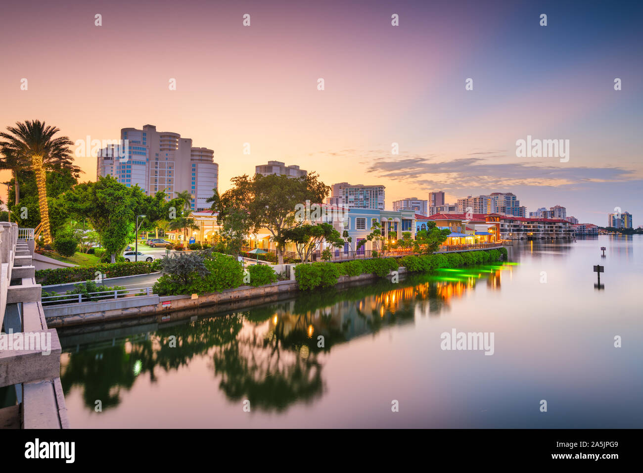 Naples, Florida, USA downtown skyline and canals at dusk Stock Photo ...