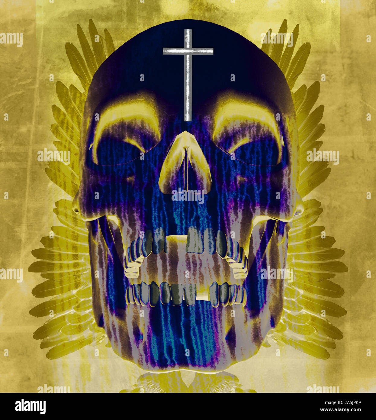Holy Death. Shining skull with wings and cross Stock Photo - Alamy