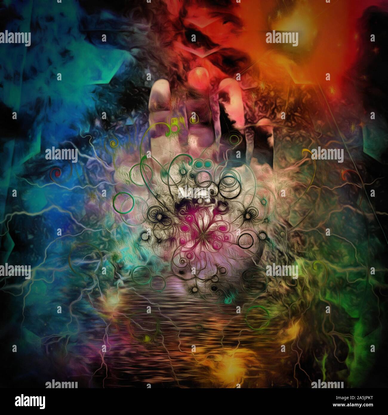 Vivid spiritual painting. Hand of Creator Stock Photo - Alamy