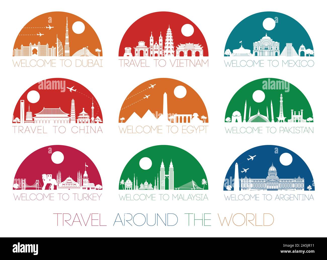 World famous landmark silhouette style inside by multil and bright half ...