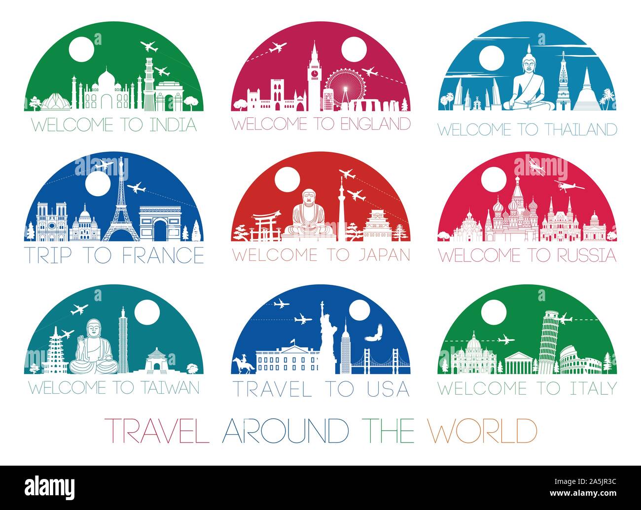 world famous landmark silhouette style inside by multil and bright half ... world famous landmark silhouette style inside by multil and bright half ...