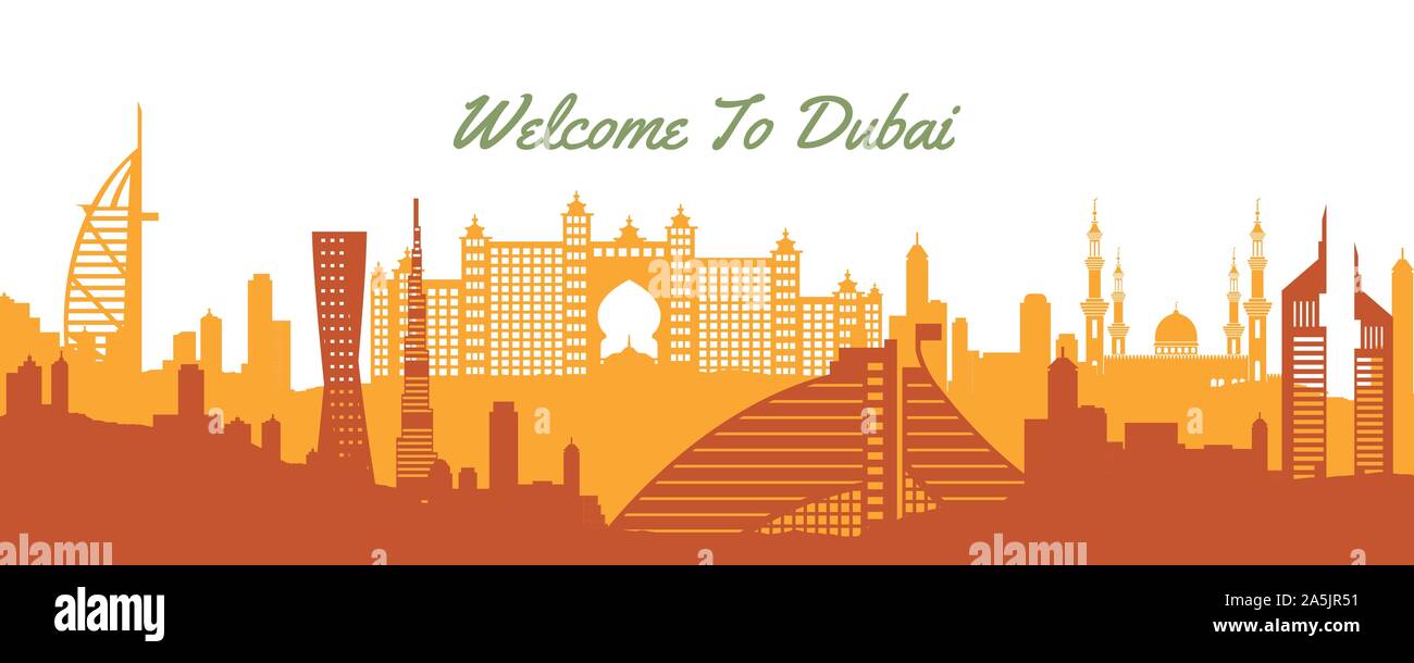 famous landmark of Dubai,travel destination with silhouette classic ...
