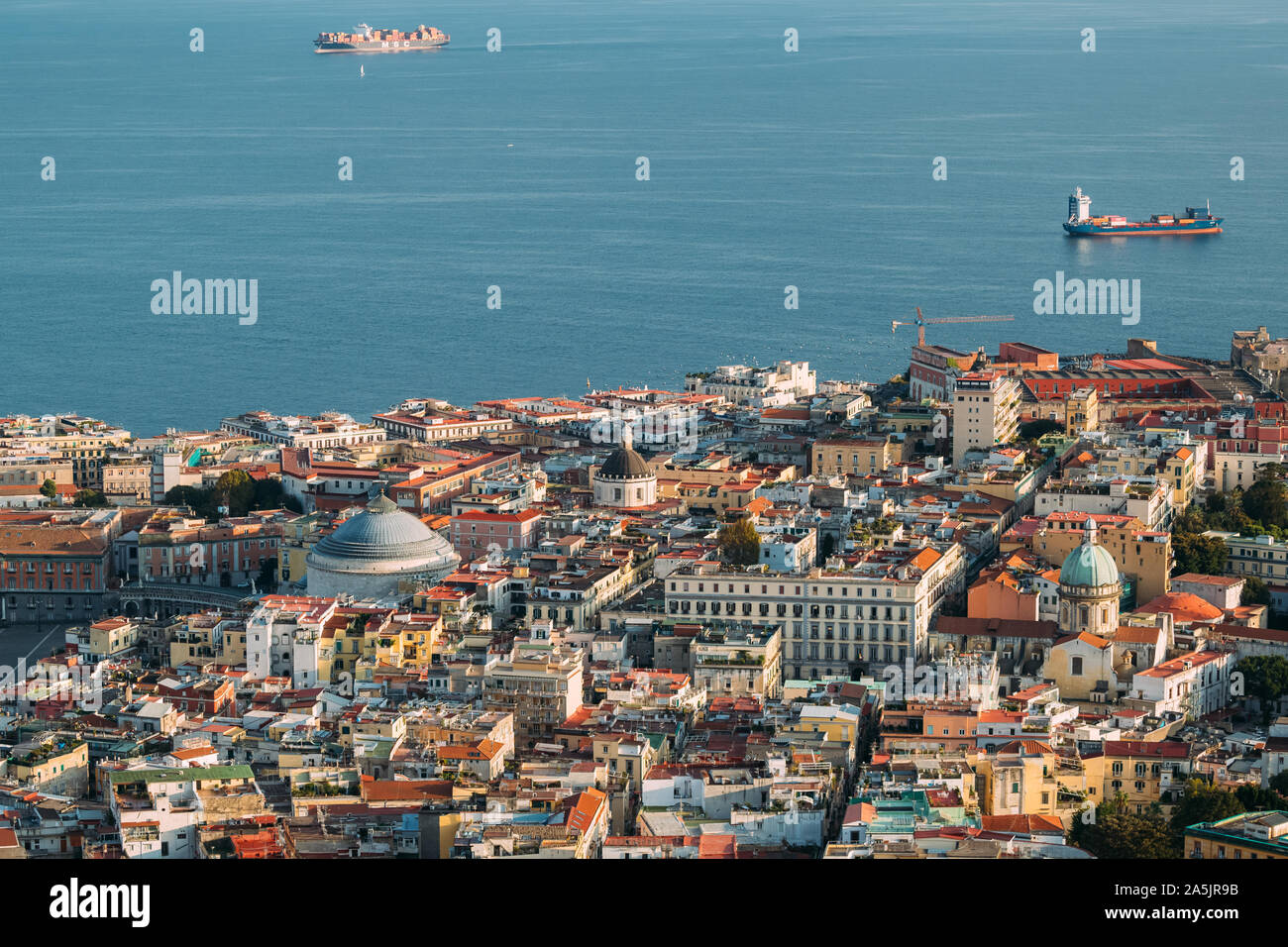 Naples, Italy. Top View Cityscape Skyline With Famous Landmarks And ...