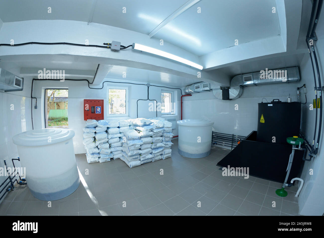 At the dosing systems hall of the water pumping station: sodium ...