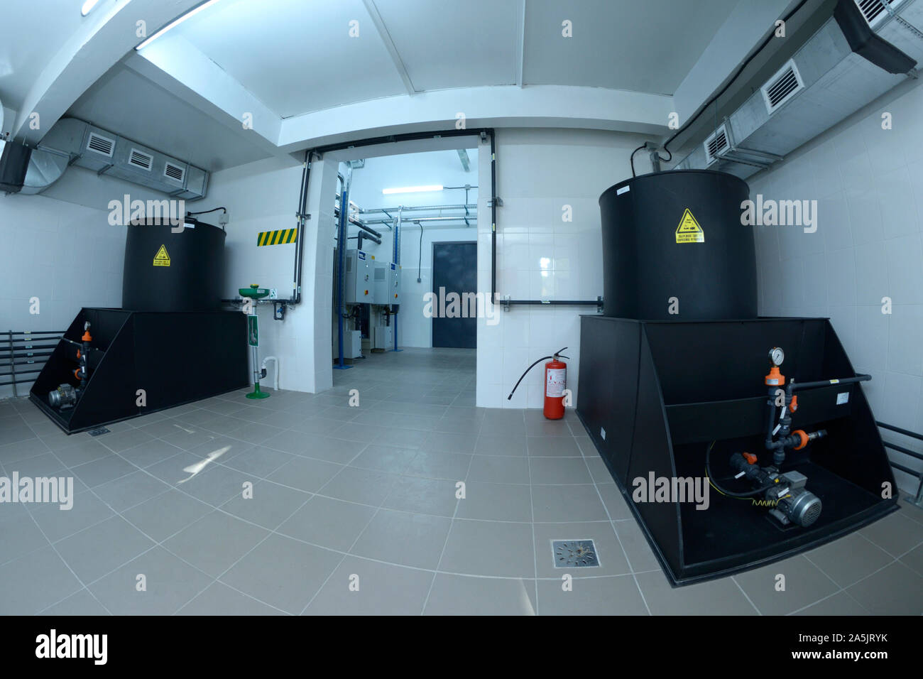 At the dosing systems hall of the water pumping station: sodium ...