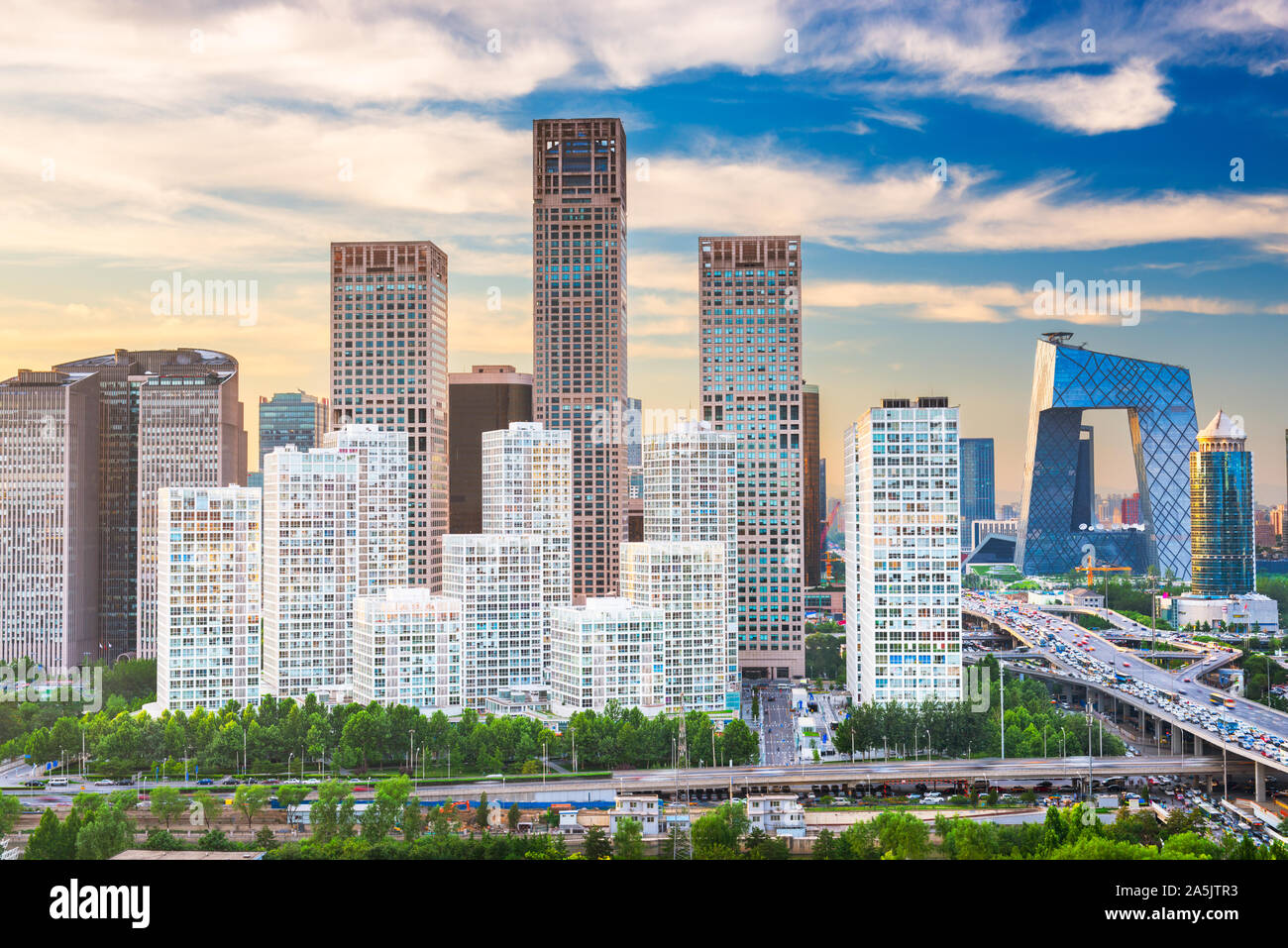 Beijing, China modern financial district skyline on a nice day with ...