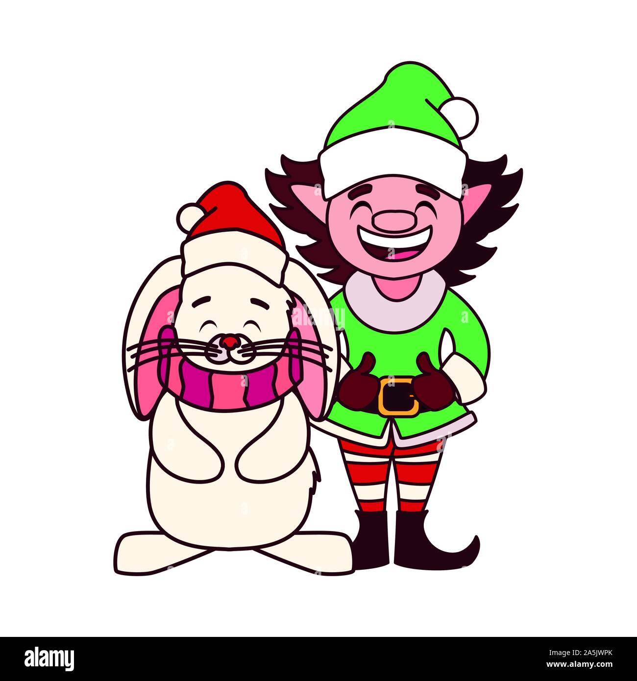 rabbit and elf in white background vector illustration design Stock ...