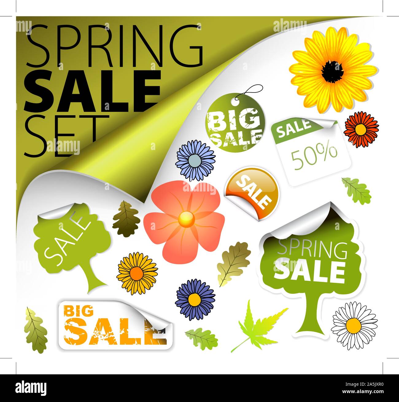 Set of fresh spring discount tickets, labels, stamps, stickers, corners ...