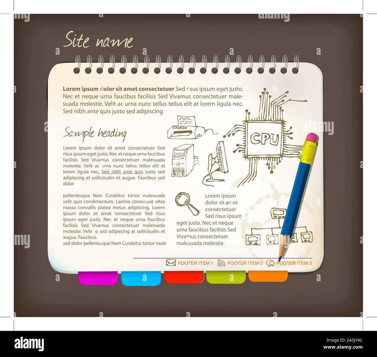 Horizontal web site template - Open notepad with colorful bookmarks ...