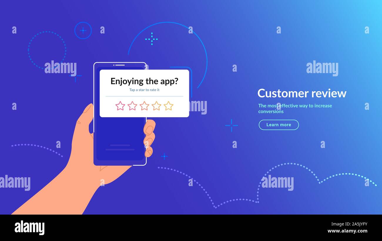 Rate our mobile app concept vector gradient illustration of human hand ...