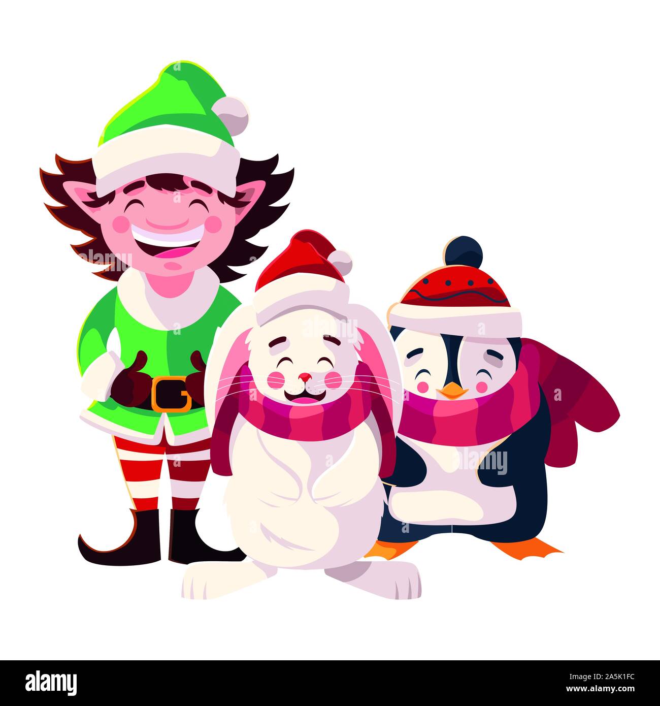 card of christmas with elf and animals in white background vector ...