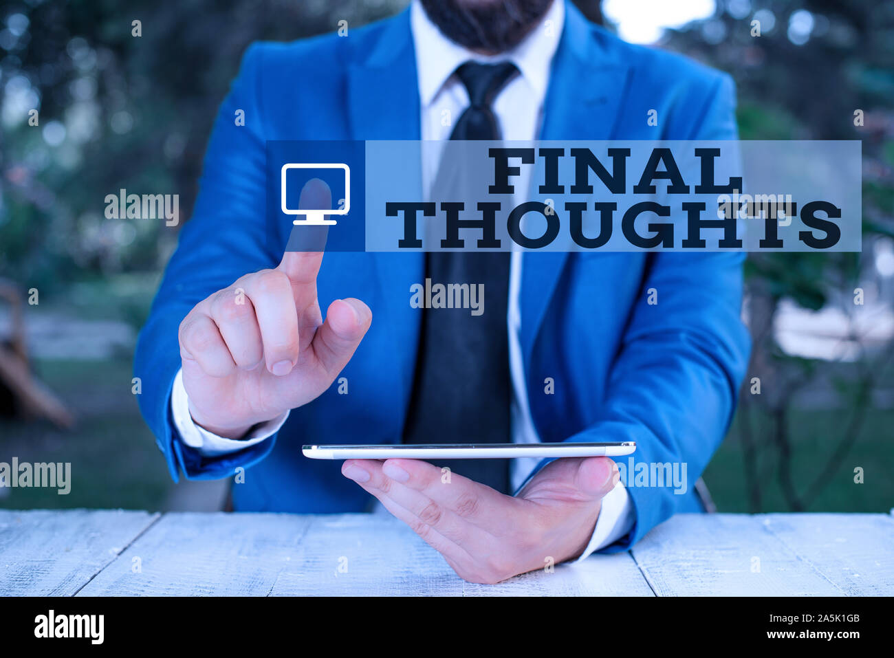 Conceptual hand writing showing Final Thoughts. Concept meaning the ...