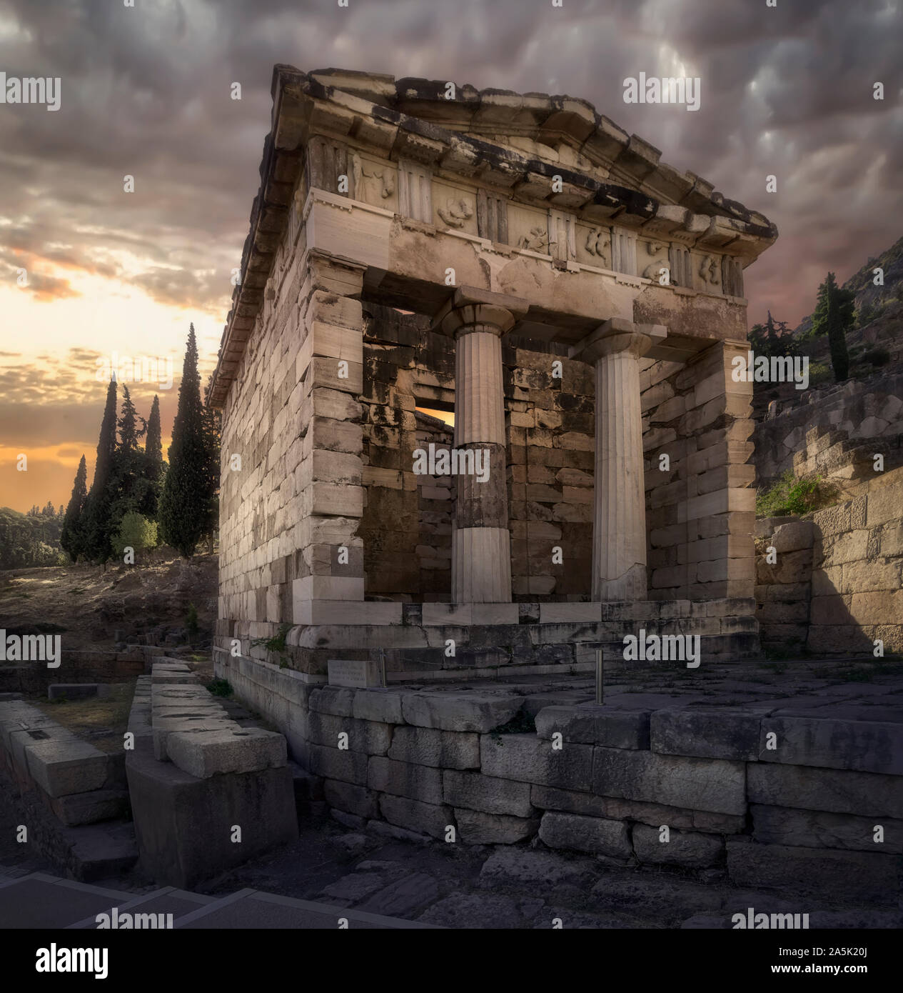 The treasure of the Athenians at Delphi oracle archeological site Stock ...