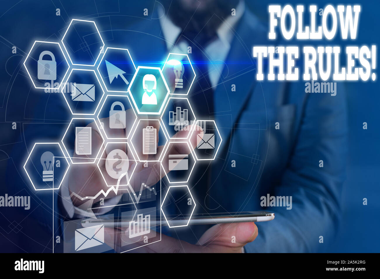 Writing note showing Follow The Rules. Business concept for go with ...