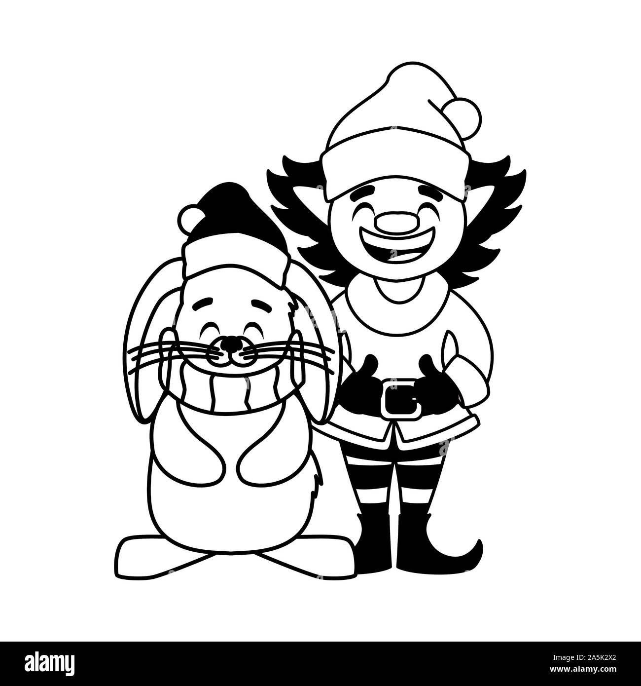 rabbit and elf in white background vector illustration design Stock ...