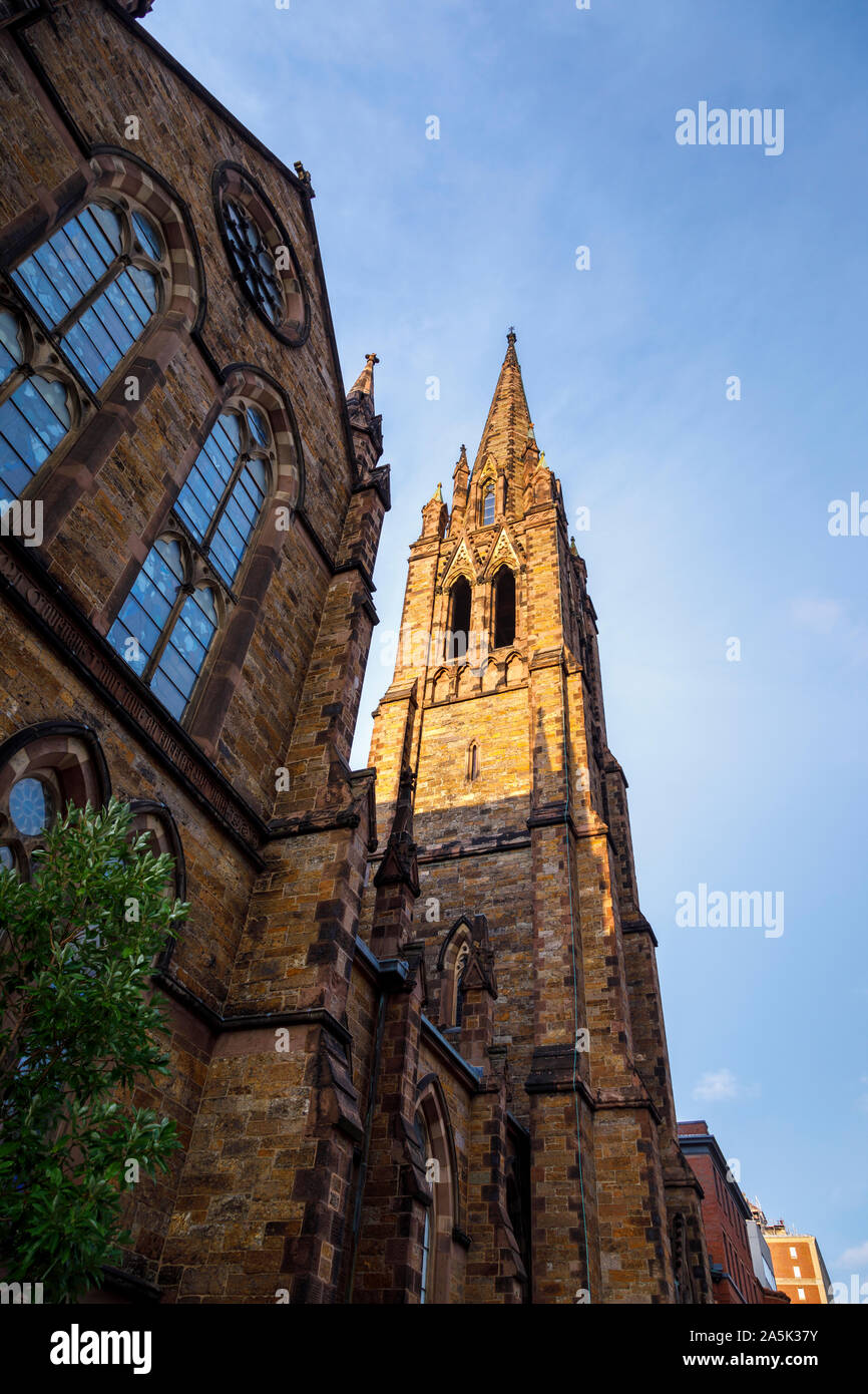 Spire of the historic Church of the Covenant in Newbury Street, Back ...