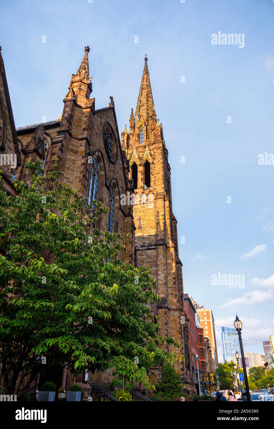 Spire of the historic Church of the Covenant in Newbury Street, Back ...