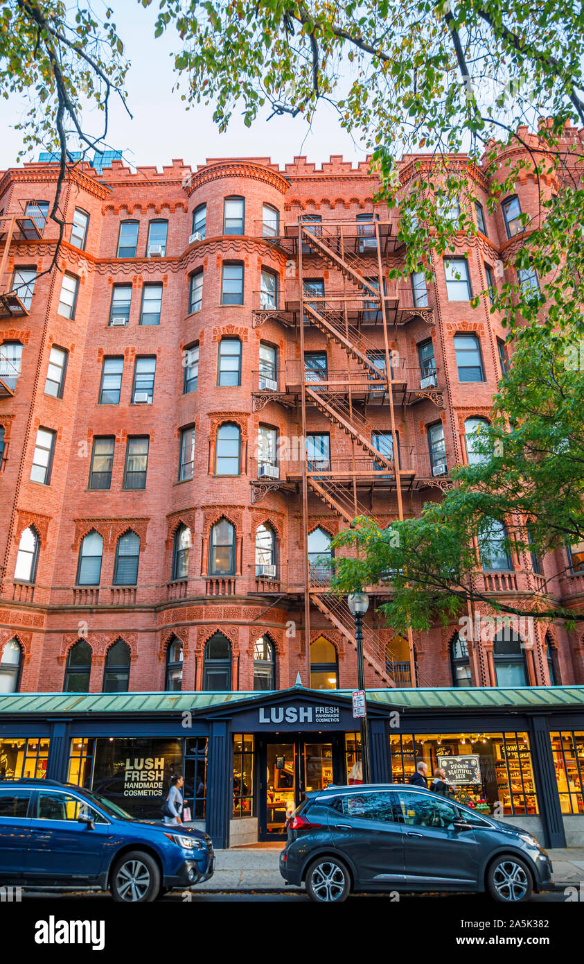 Typical external metal fire escape ladders on a red brick building in ...