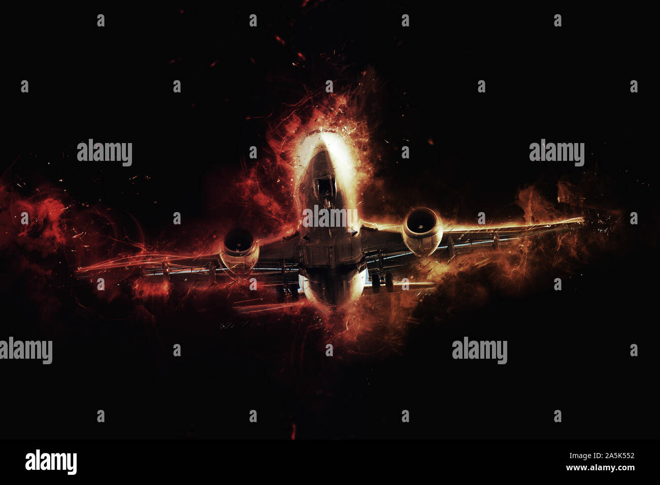 passenger plane crash on black background Stock Photo - Alamy