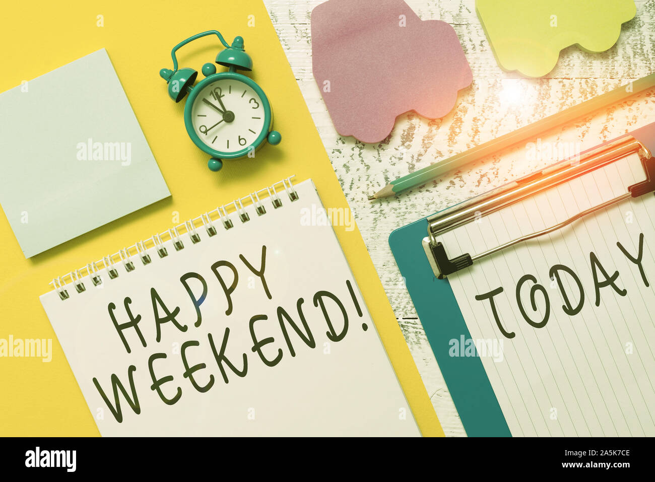 Writing note showing Happy Weekend. Business concept for something nice ...