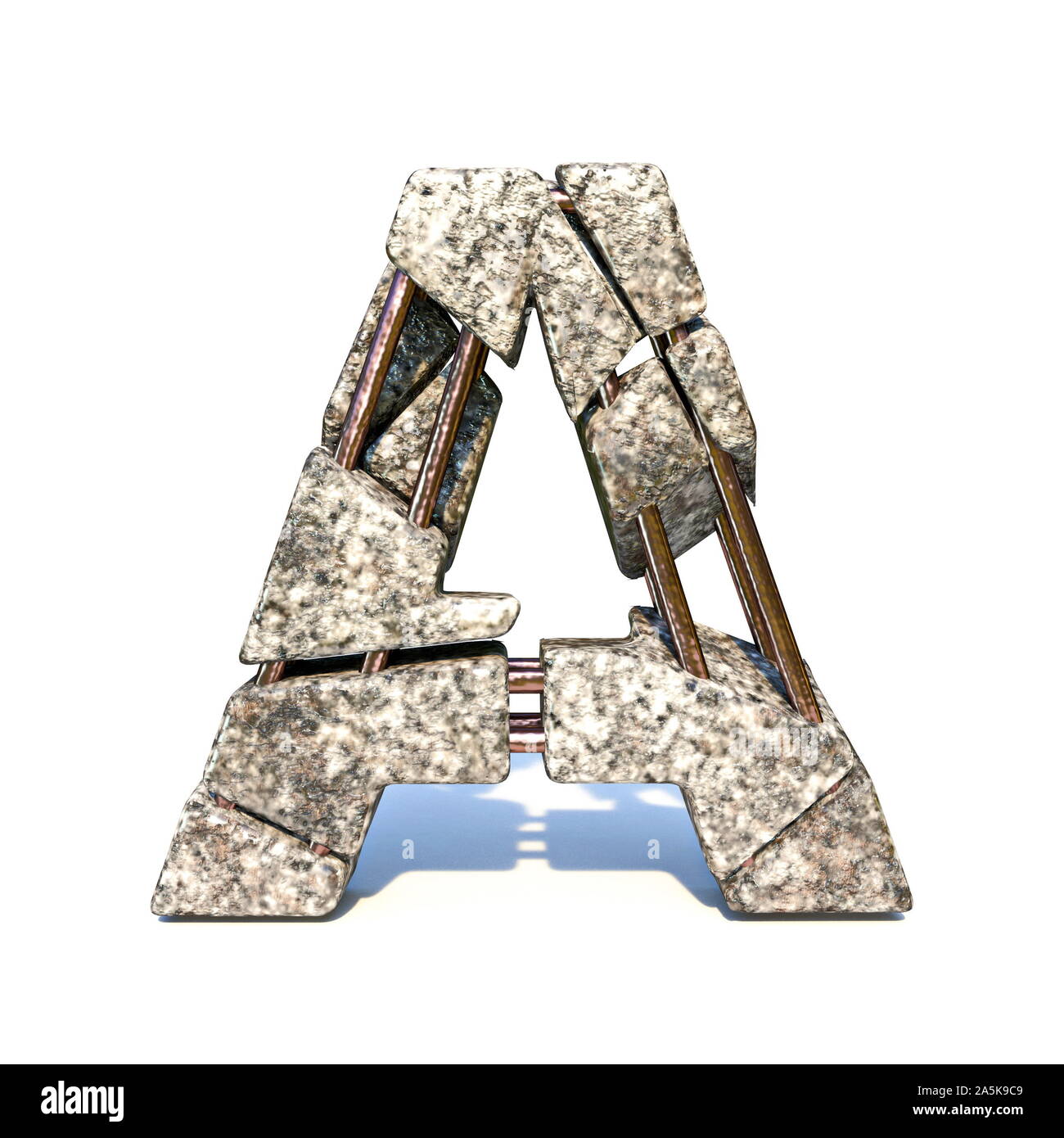 Concrete fracture font Letter A 3D render illustration isolated on ...