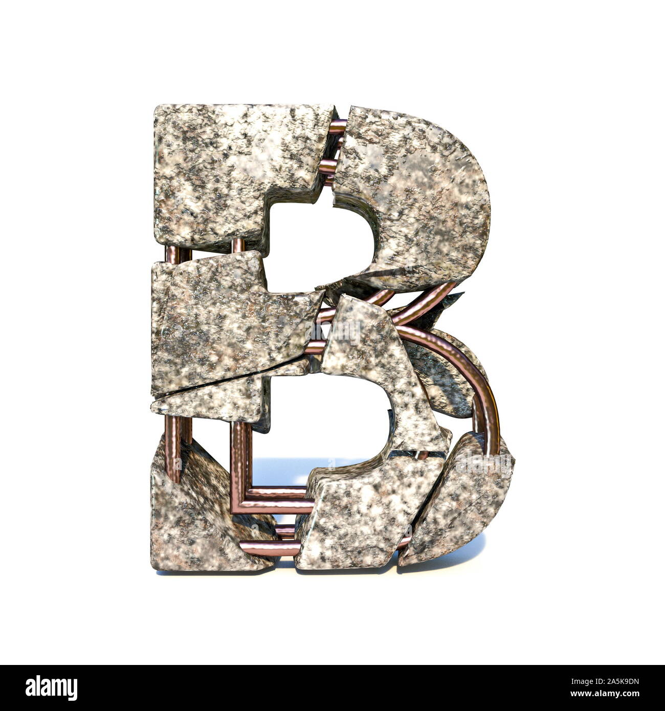 Concrete fracture font Letter B 3D render illustration isolated on ...