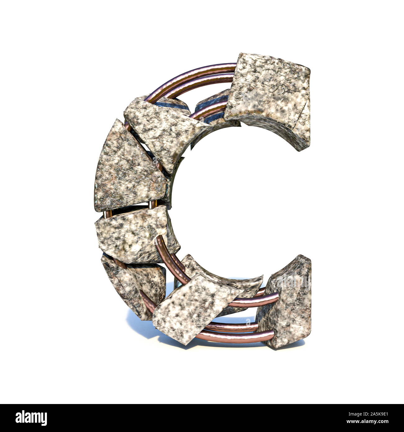 Concrete fracture font Letter C 3D render illustration isolated on ...