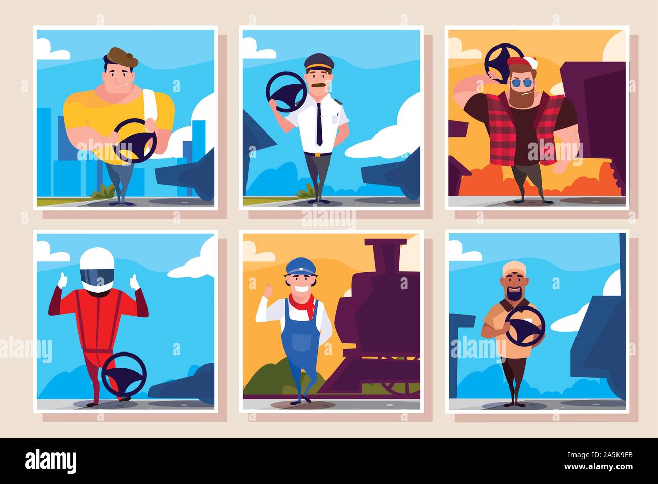 set of men with different profession of drivers vector illustration ...