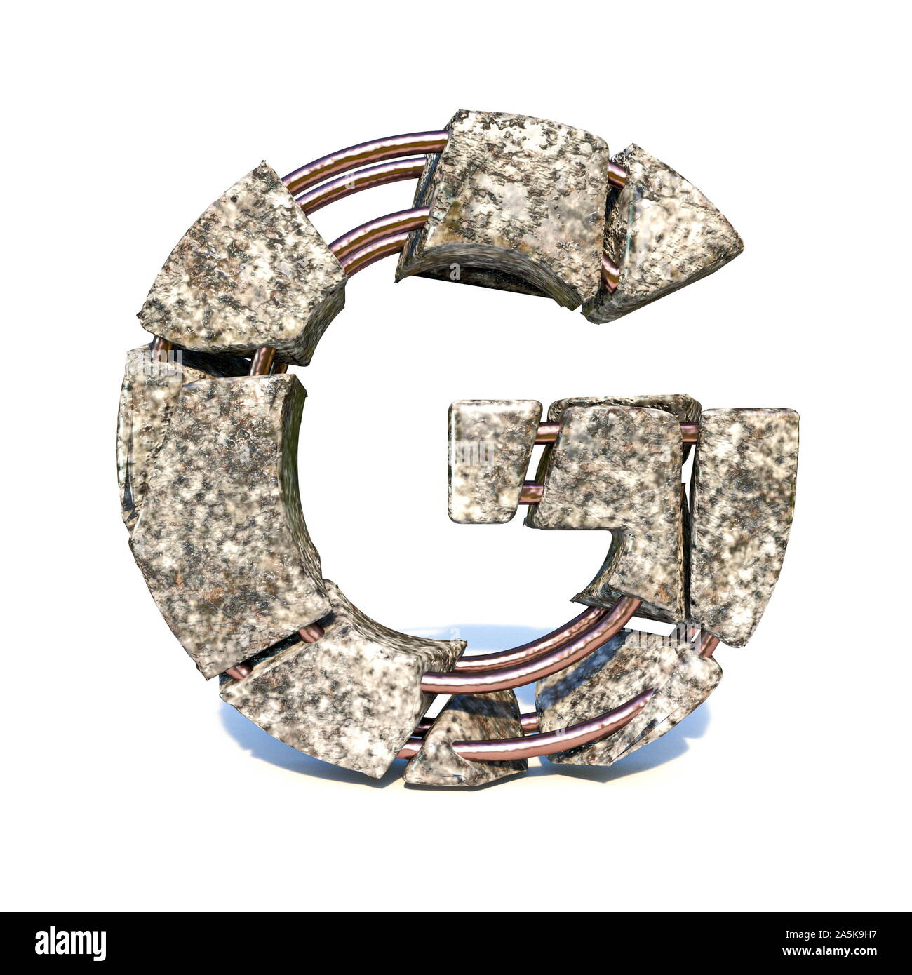 Concrete fracture font Letter G 3D render illustration isolated on ...