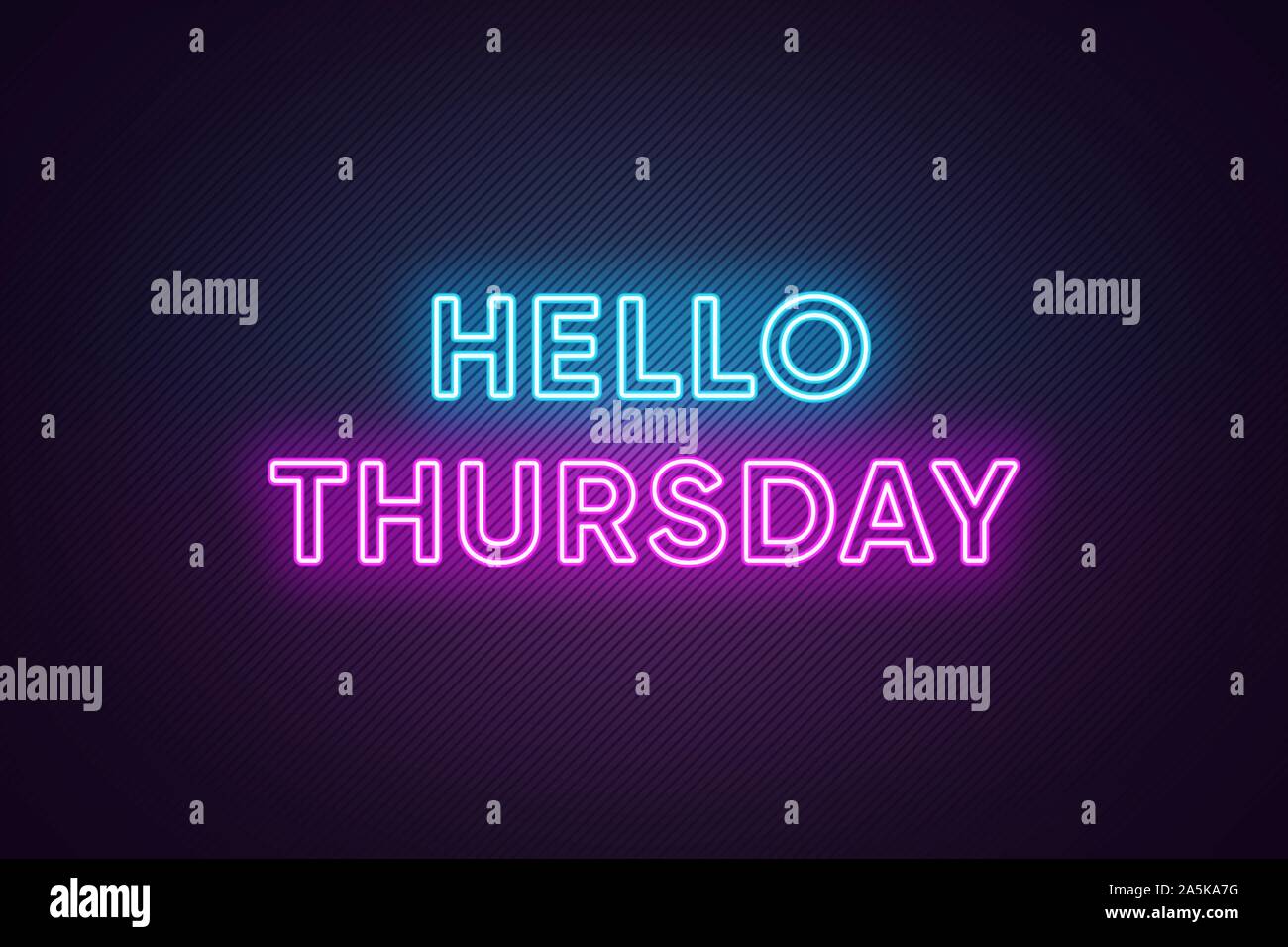 Neon text of Hello Thursday. Greeting banner, poster with Glowing Neon ...