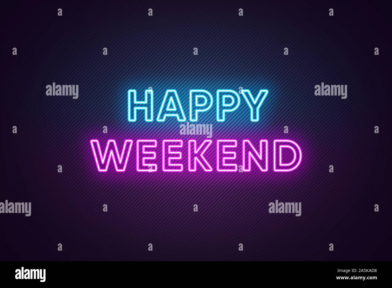 Neon text of Happy Weekend. Greeting banner, poster with Glowing Neon ...