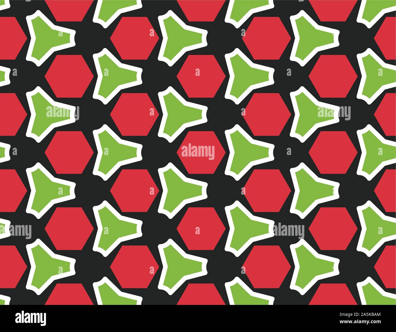 Vector seamless geometric pattern. In red, white and green colors on ...