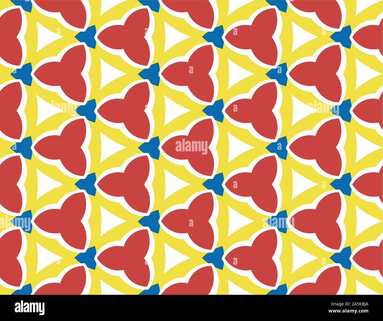 Vector seamless geometric pattern. Shaped in white, red, yellow and ...