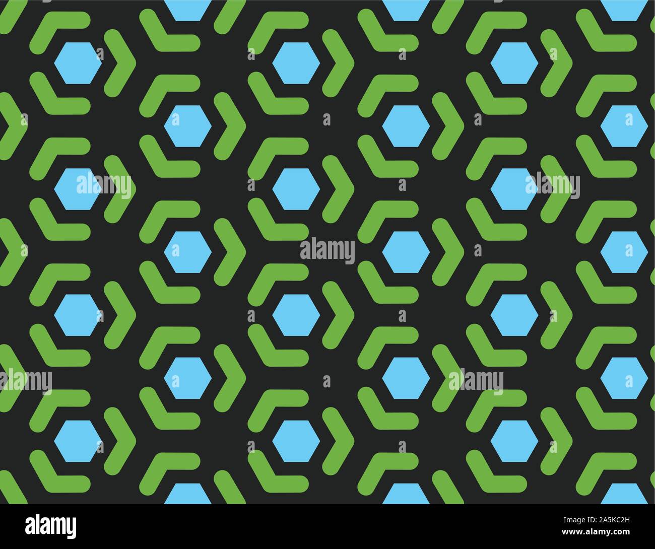 Vector seamless geometric pattern. Shaped blue hexagons, green lines ...