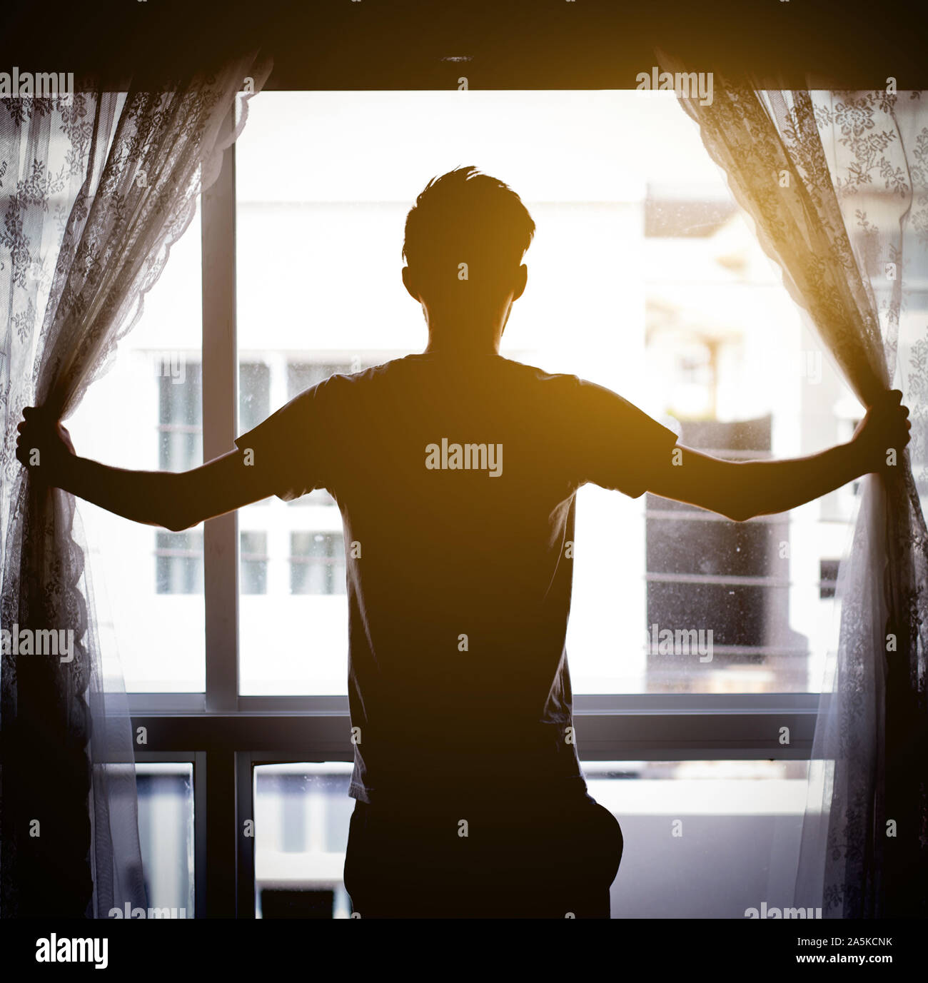 Man opening window hi-res stock photography and images - Alamy