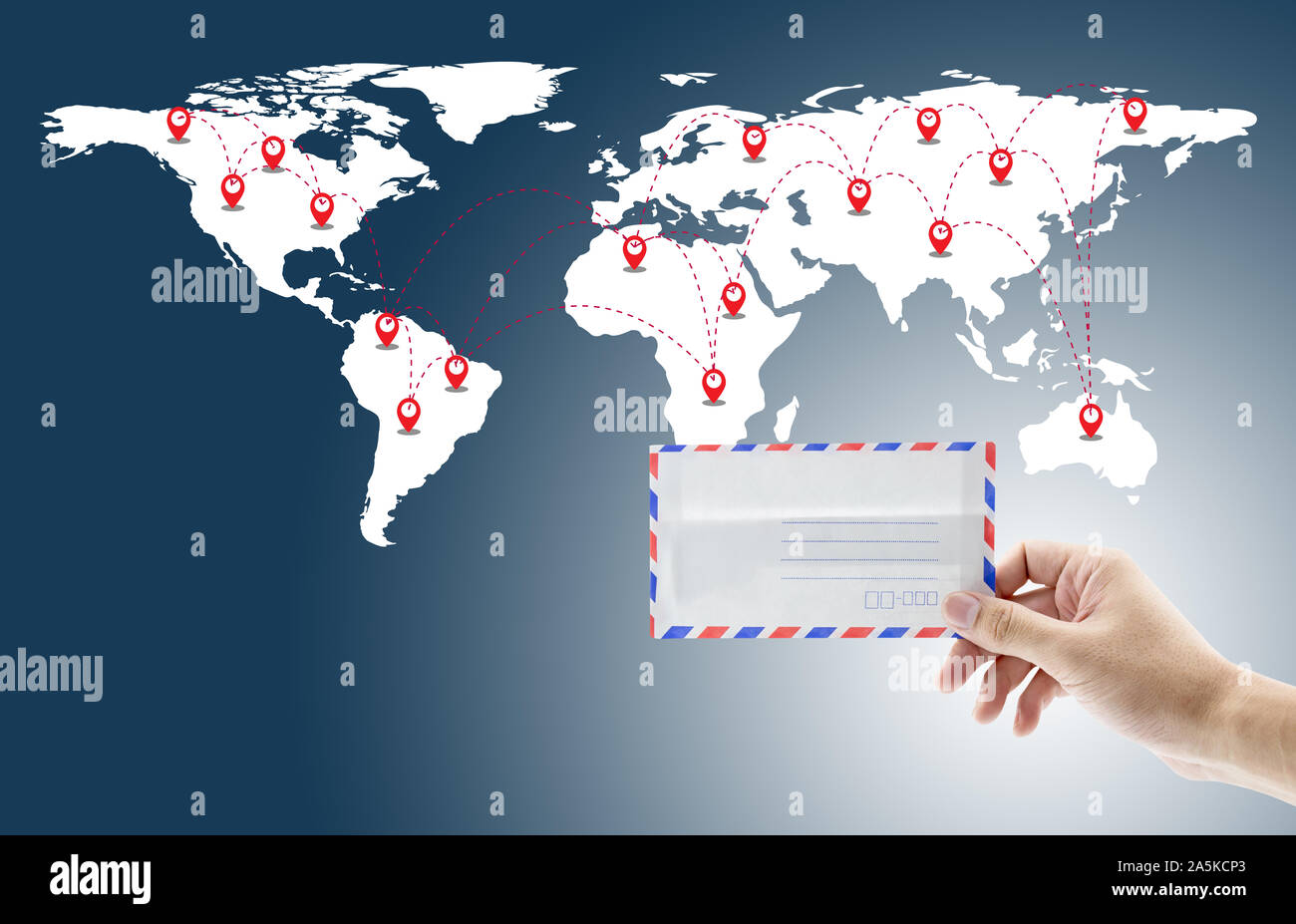 man holding envelope and email with world social media network ...